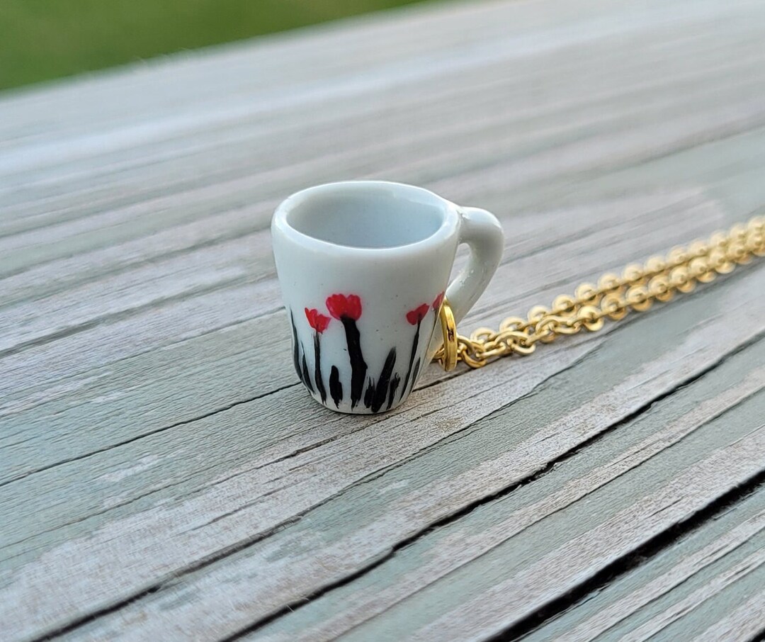 Red Poppy Teacup Necklace. Hand Painted. Gift for Mom, Anniversary Gift ...