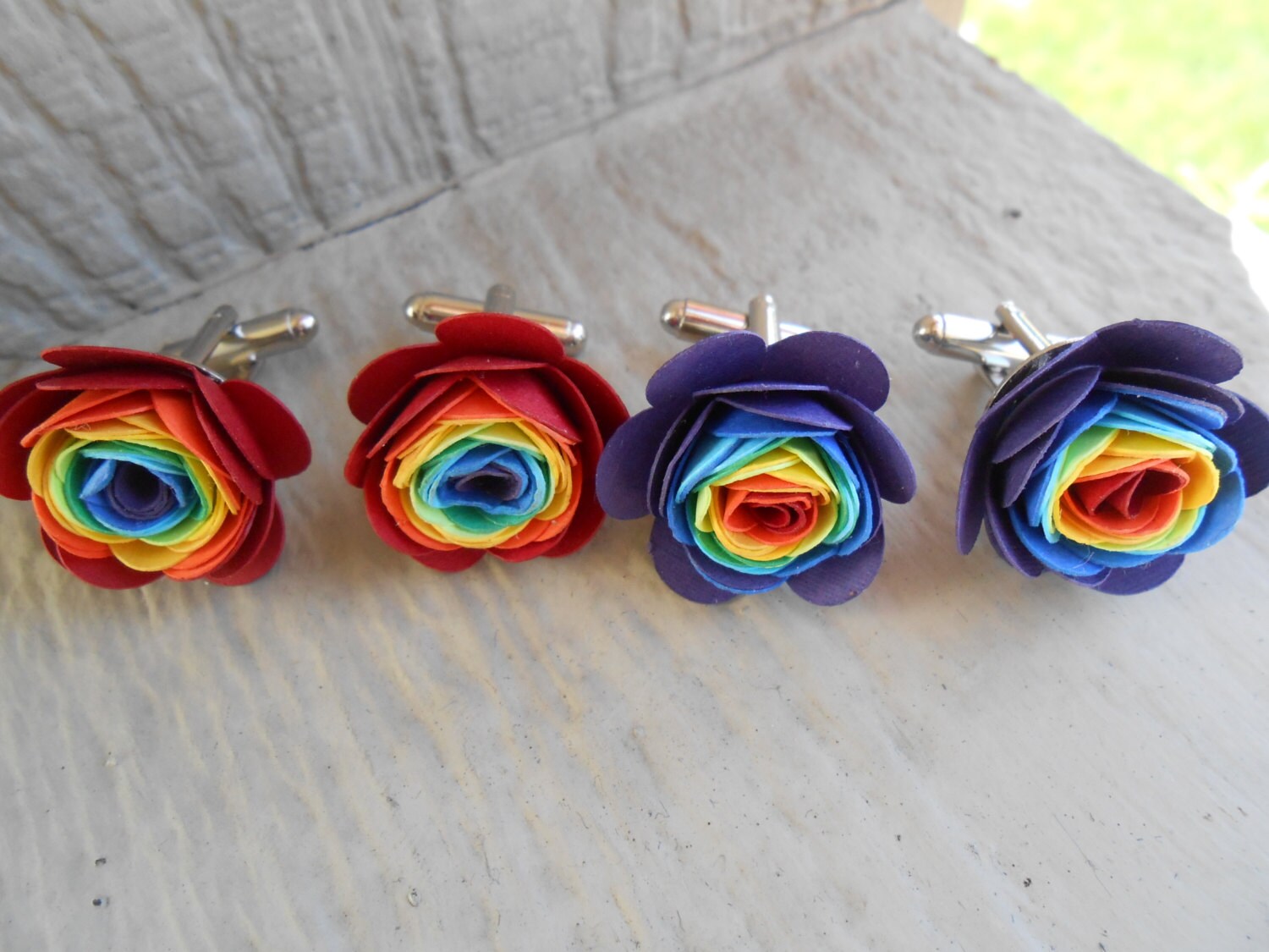 Rainbow Paper Flower Cufflinks. or CHOOSE YOUR COLORS - Etsy Israel
