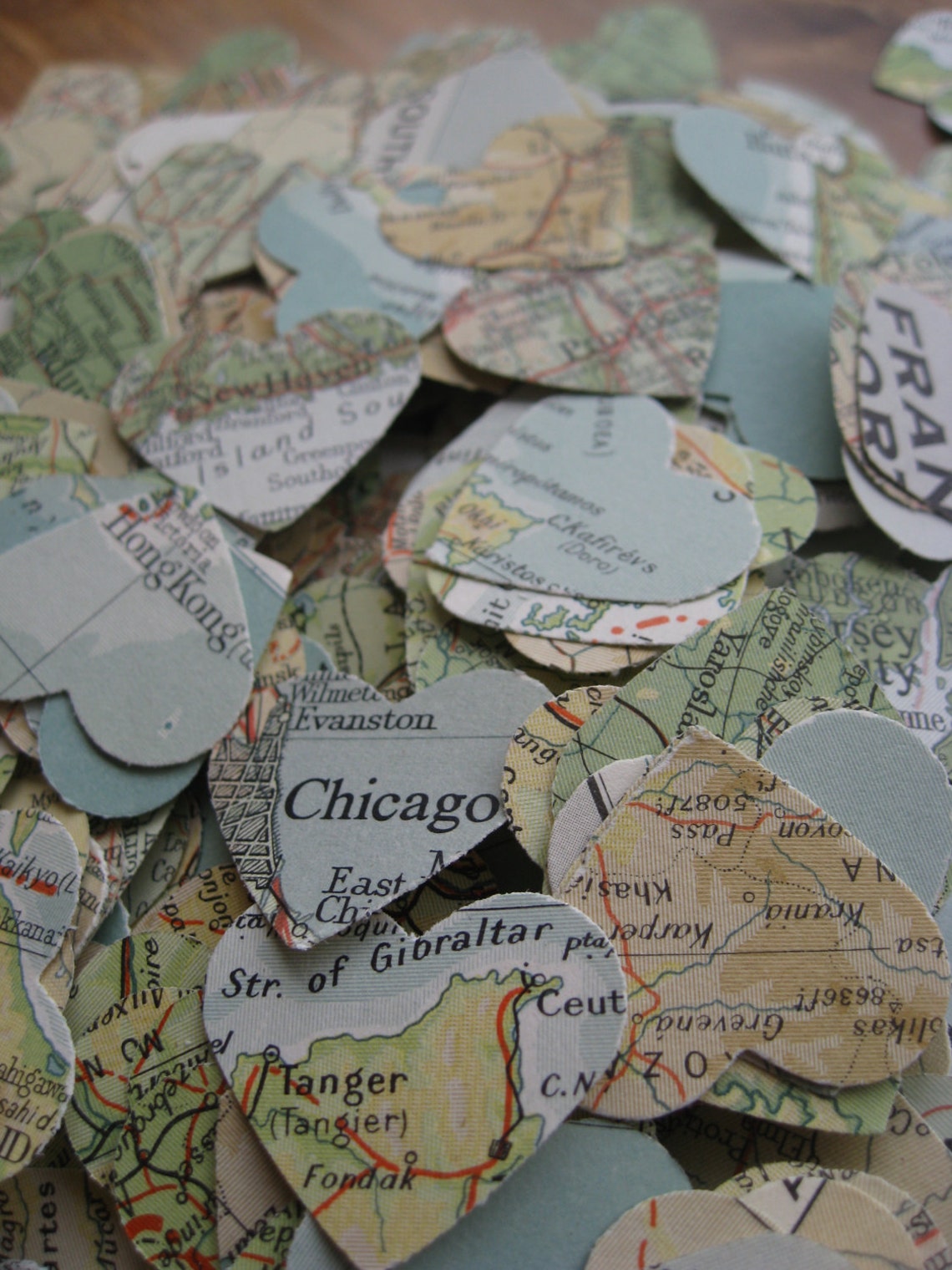 500 Vintage Map Confetti. Bright Blue, Orange, Yellow, Green, Red, Etc ...