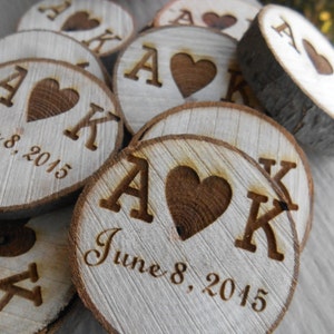 25 Personalized Wood Rounds. Laser Cut, Rustic Wedding Favor, Table ...