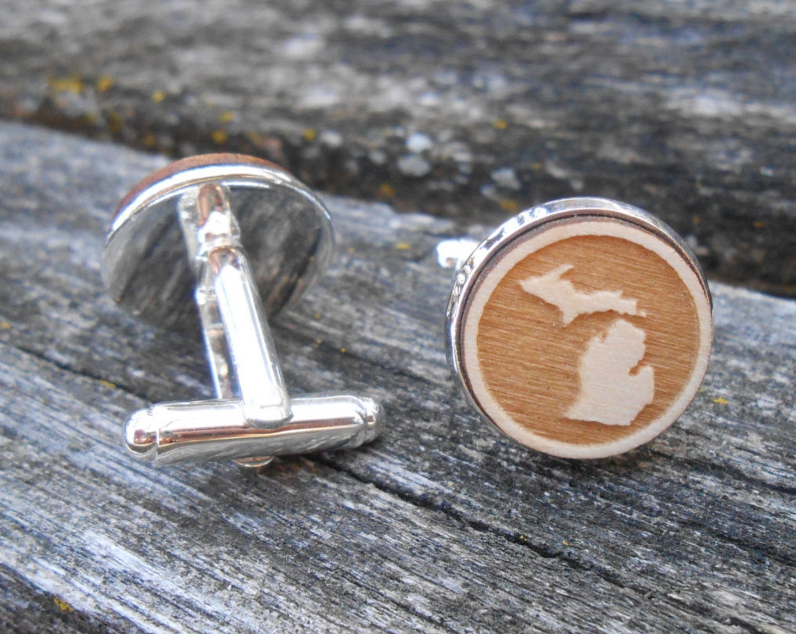 Wood STATE Cufflinks. Michigan. Laser Engraved. Wedding | Etsy