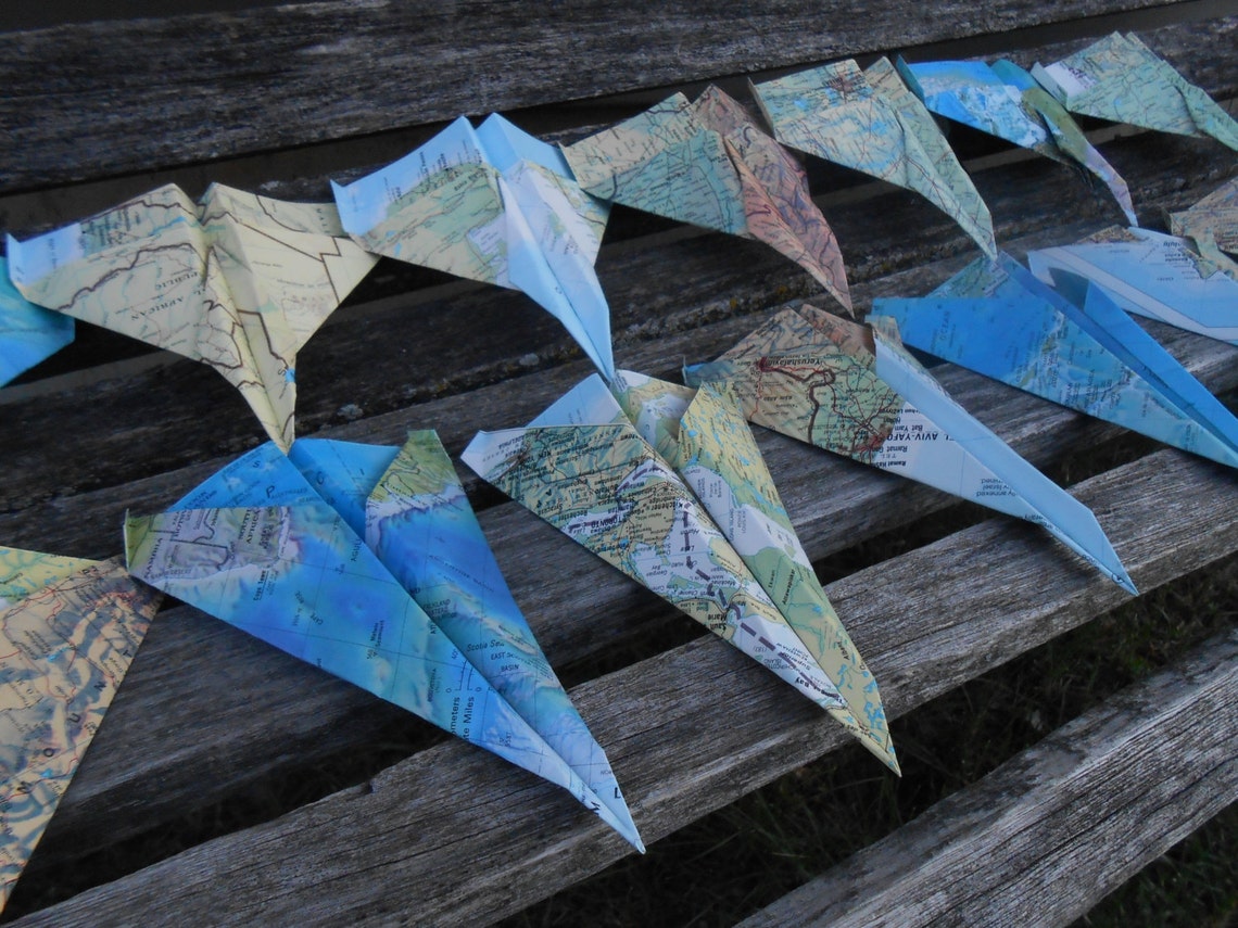 Vintage MAP Paper Airplanes. Escort Cards, Wedding Decoration, Party ...