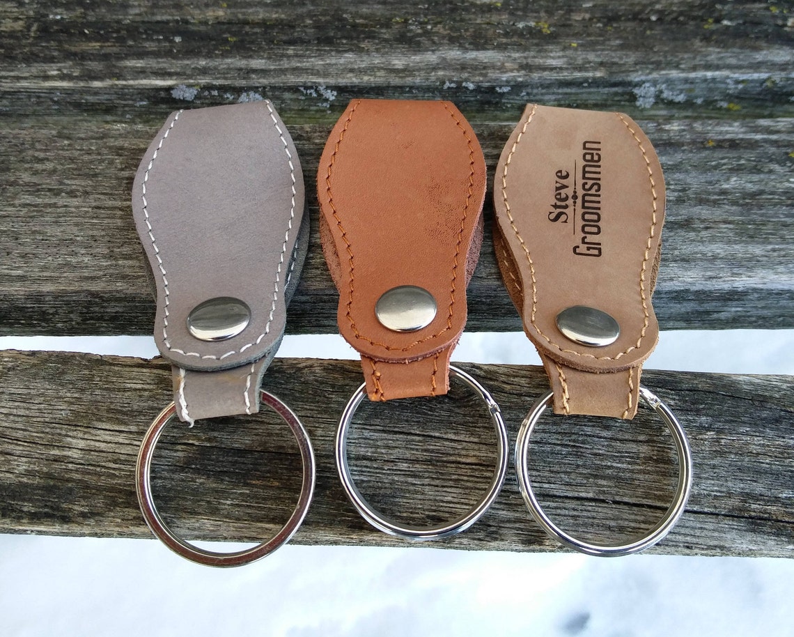 Customized Leather Keychain. Laser Engraved Tag. Wedding, Groomsmen ...