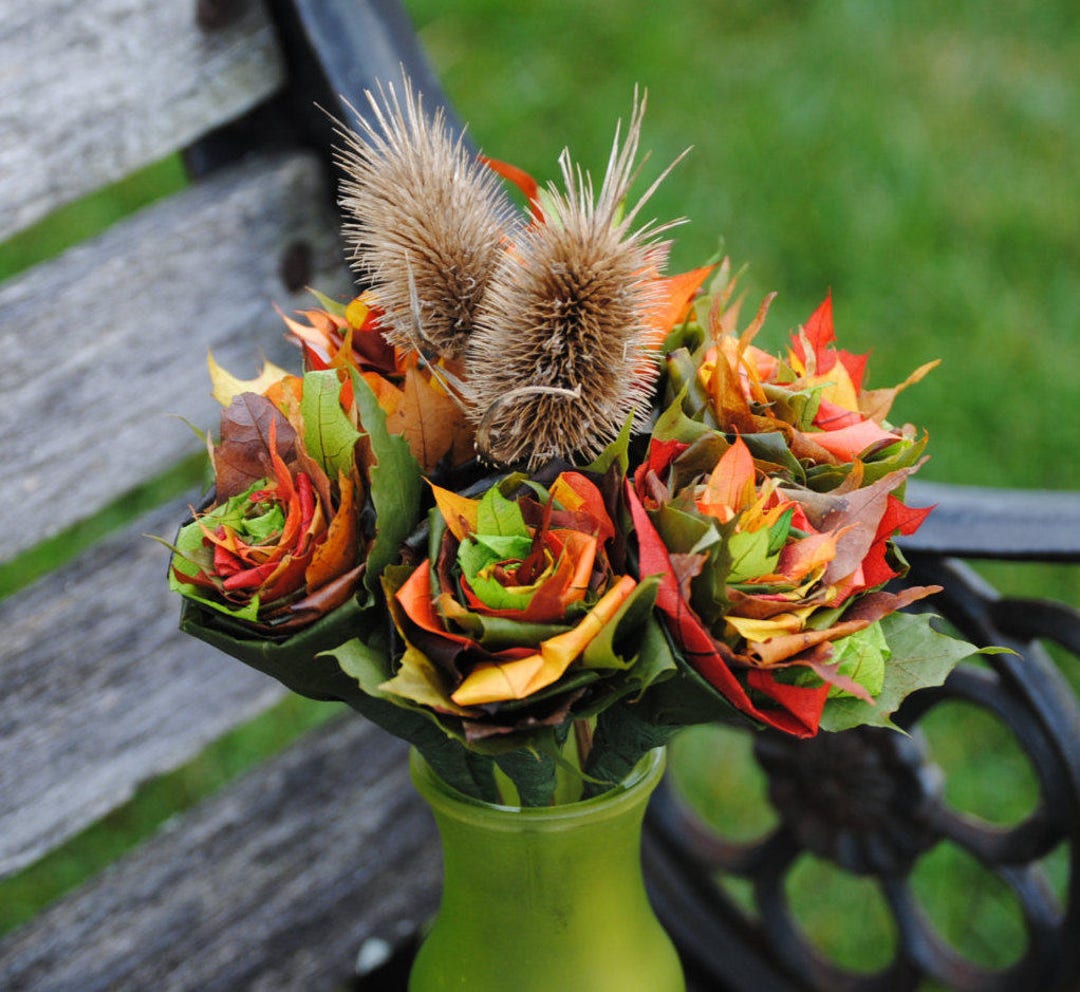 12 FALL Maple Leaf Roses, With Teasel. REAL LEAVES! Fall Home Decor ...
