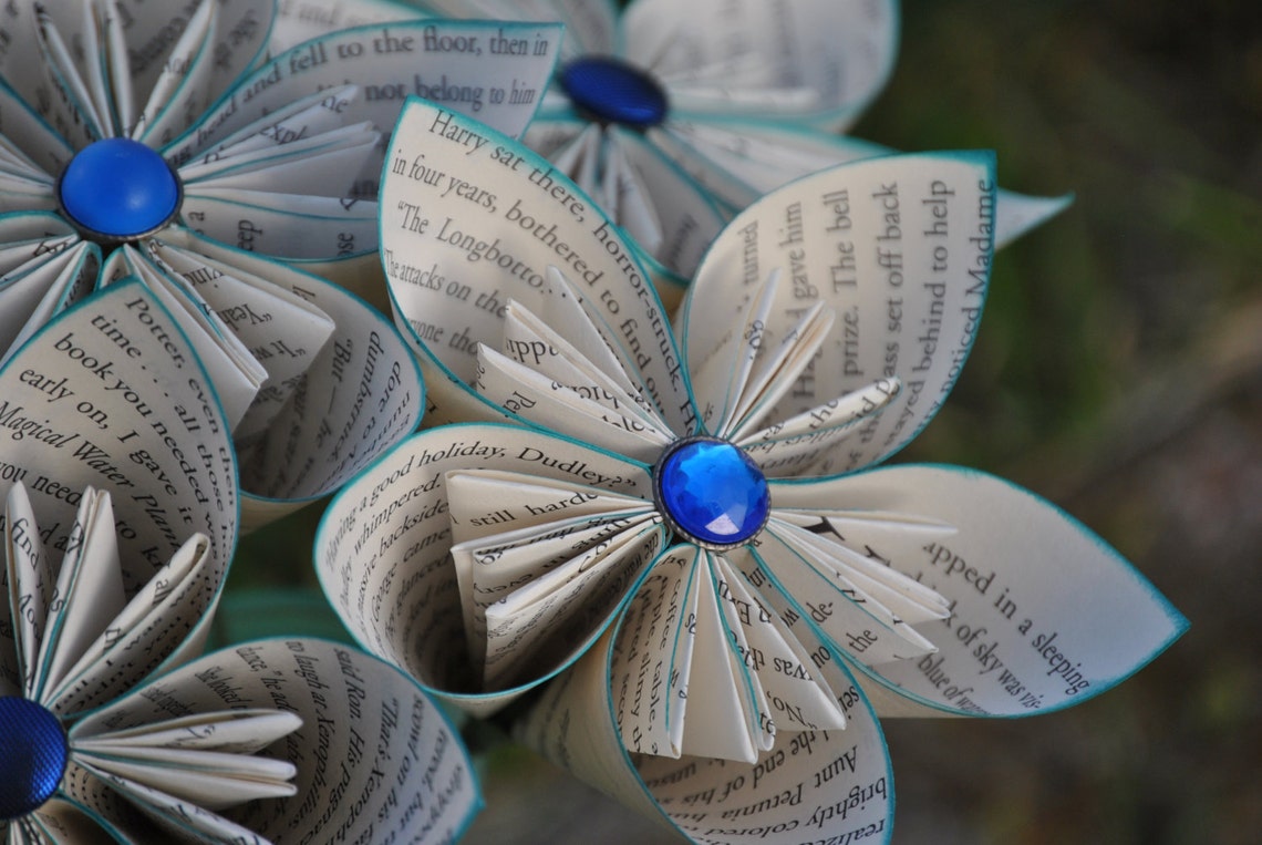 Book Paper Flower Bouquet. Turquoise & Royal Blue. First - Etsy
