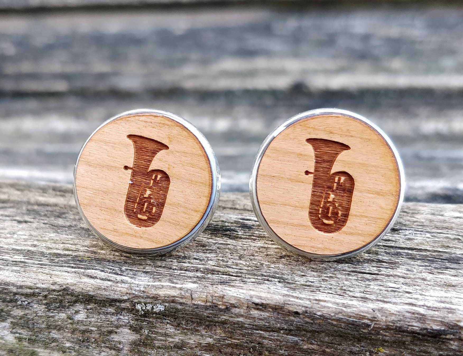 Tuba Cufflinks. Laser Engraved Wood. Wedding, Anniversary, Groomsmen ...
