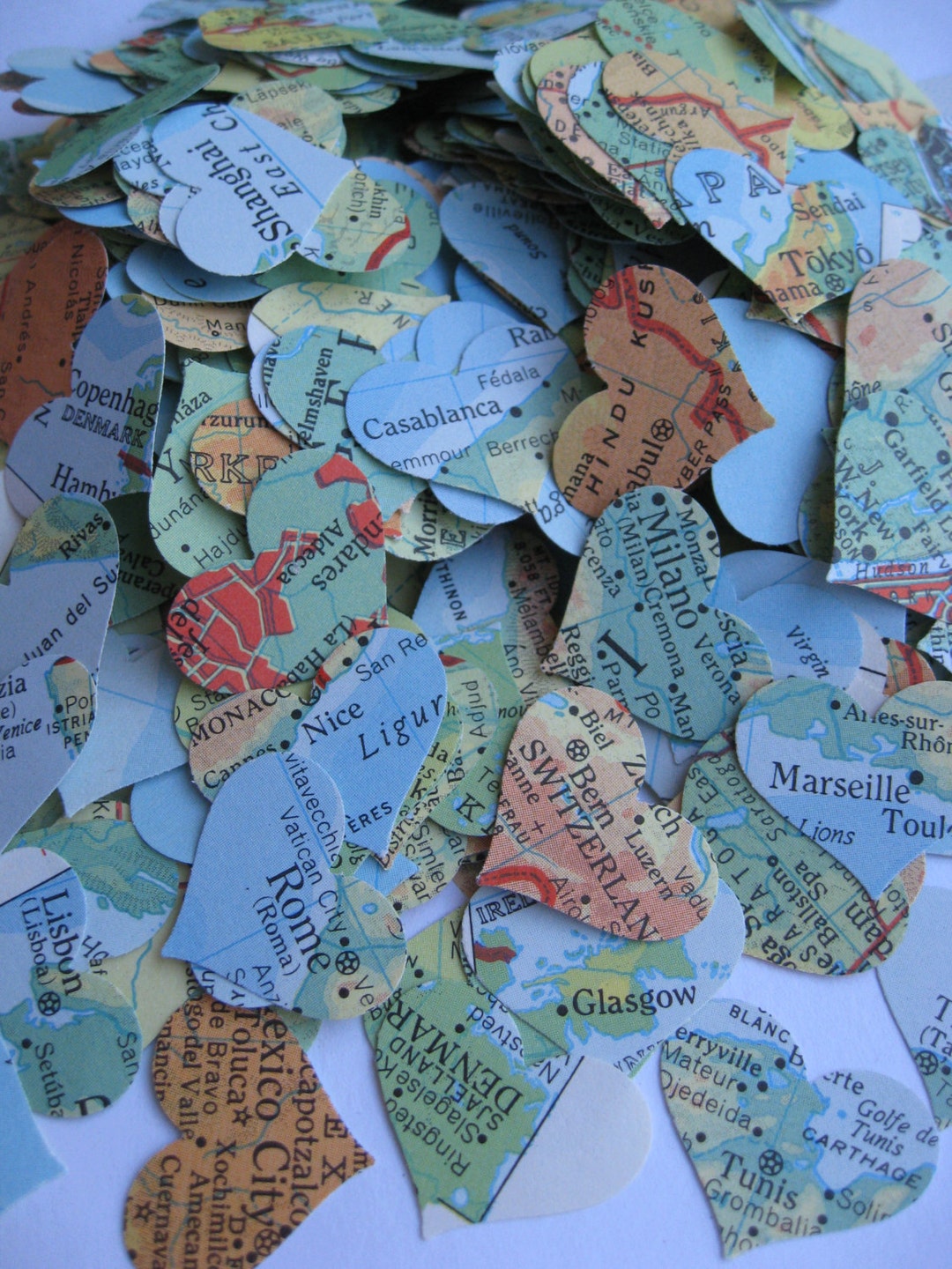 500 Vintage Map Confetti. Bright Blue, Orange, Yellow, Green, Red, Etc ...