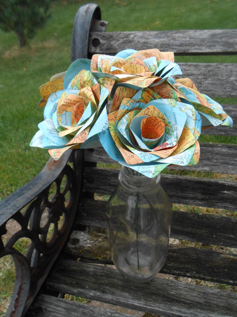 6 Map Roses. First Anniversary Gift, Birthday Gift, Gift for Her, Gift ...