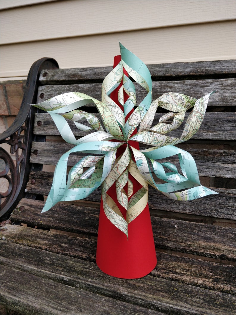 VINTAGE MAP Christmas Tree Topper. Twisted Star, Rustic Decoration ...