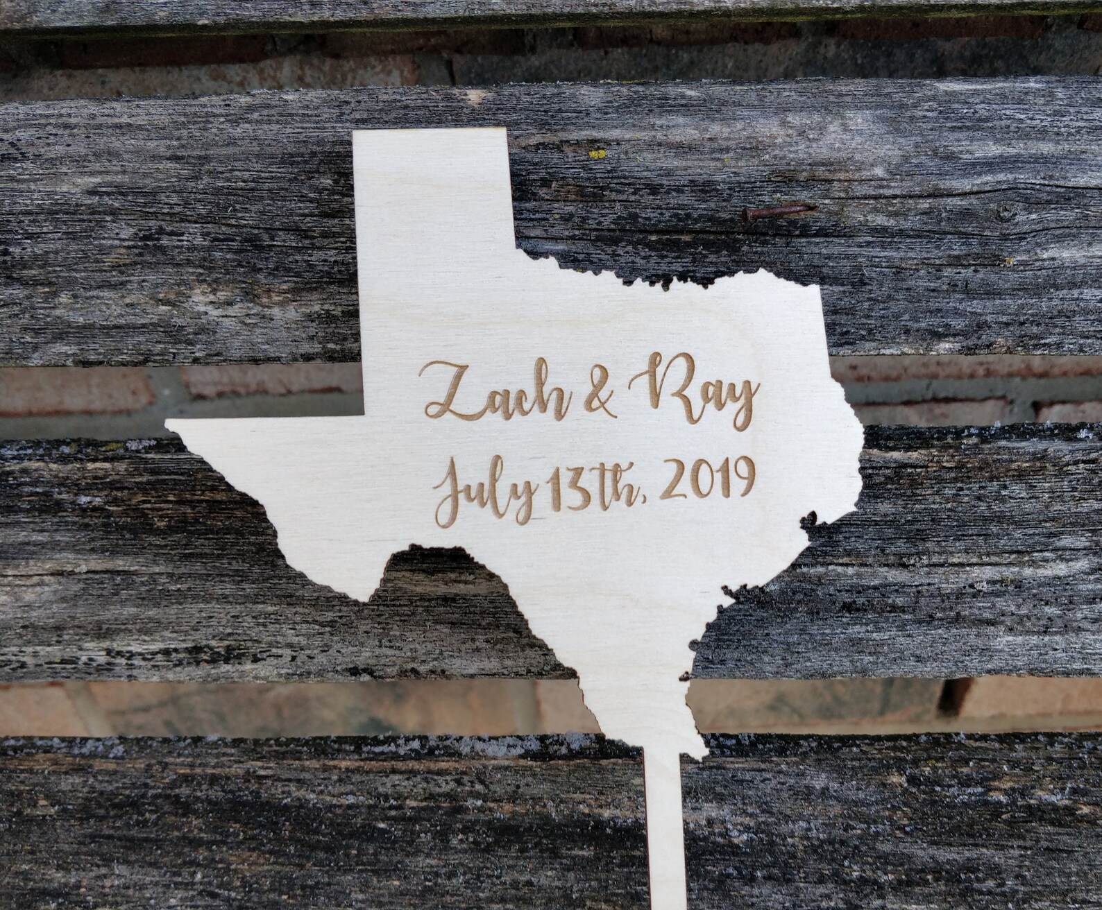 YOUR STATE Wedding Cake Topper. Laser Engraved Name & Date. - Etsy