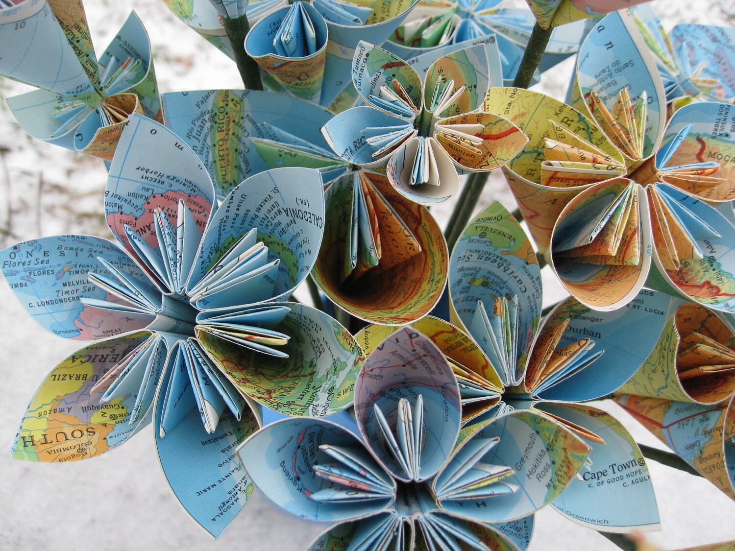Vintage Map Paper Flower Bouquet World Map. Origami Paper | Etsy