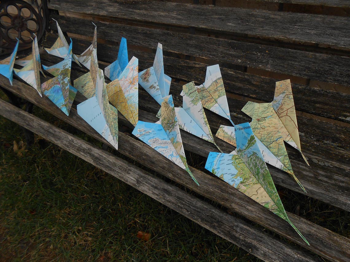 FLYING Map Paper Airplanes. Wedding Decoration, Party, Birthday, Travel ...