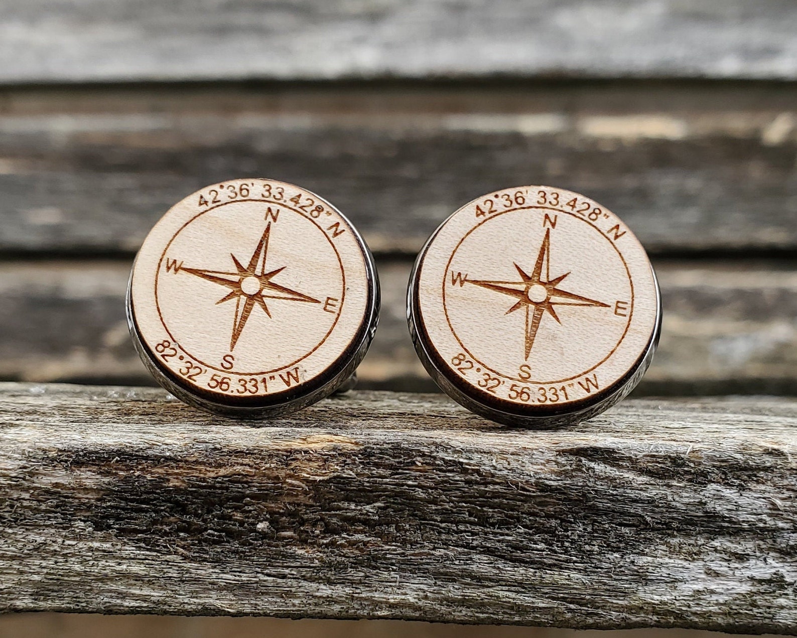 Custom Coordinate Cufflinks. Compass Personalized Monogram. - Etsy