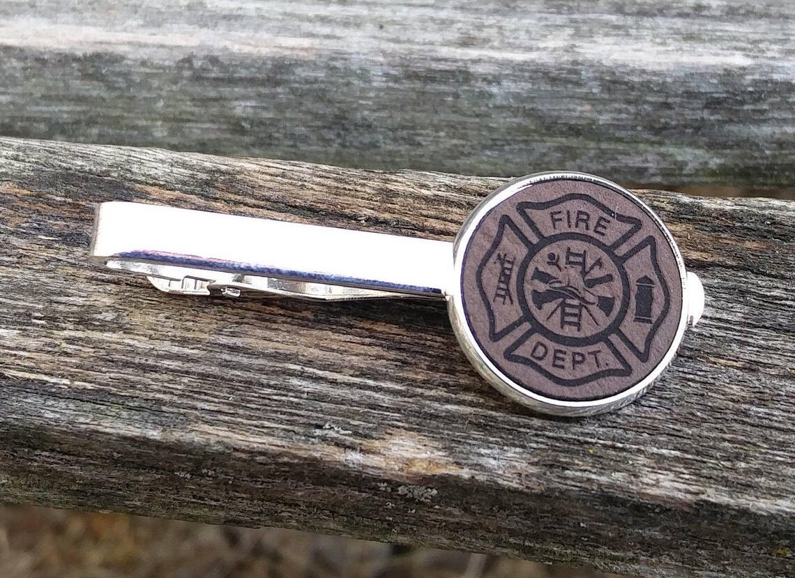 Firefighter Tie Clip. Leather Engraved. Wedding Groom | Etsy