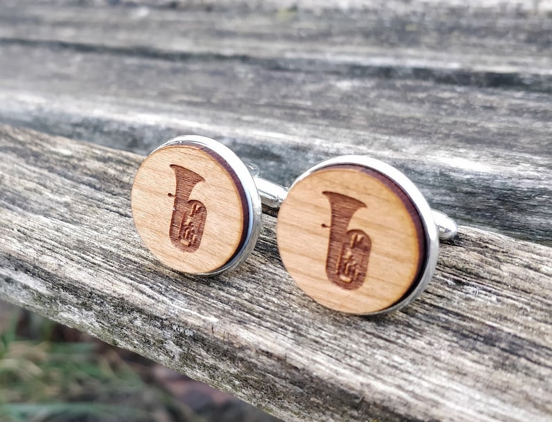 Tuba Cufflinks. Laser Engraved Wood. Wedding, Anniversary, Groomsmen ...
