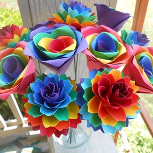 Rainbow Rose & Dahlia Bouquet. Red, Orange, Yellow, Green, Blue, Purple ...