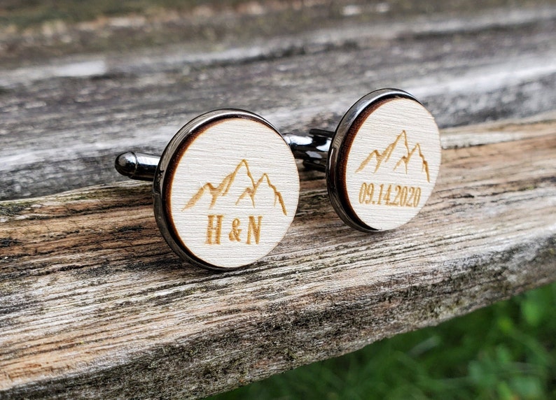 Custom Mountain Cufflinks. Personalized. Monogram Date. | Etsy