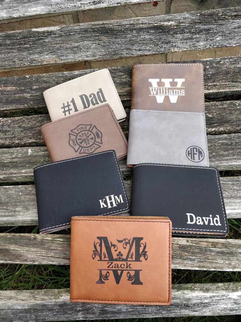 Customized Wallet. Leather, Laser Engraved. Travel, Wedding, Groomsmen ...