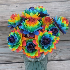 Dozen Rainbow Flowers. Dahlias, Mums. Paper Bouquet. Anniversary ...