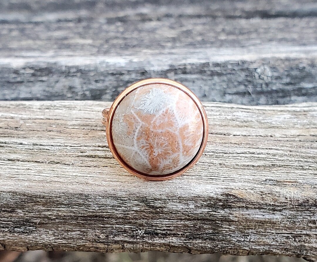 Petoskey Stone Ring. Rose Gold Colored. Fossilized Coral. Wedding ...