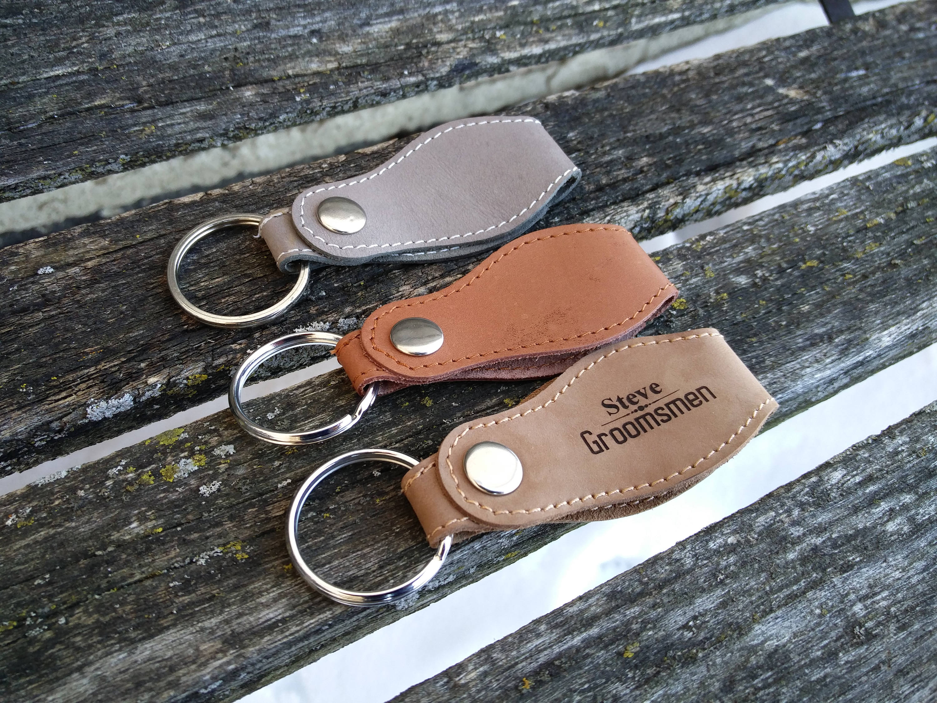 Customized Leather Keychain. Laser Engraved Tag. Wedding, Groomsmen ...