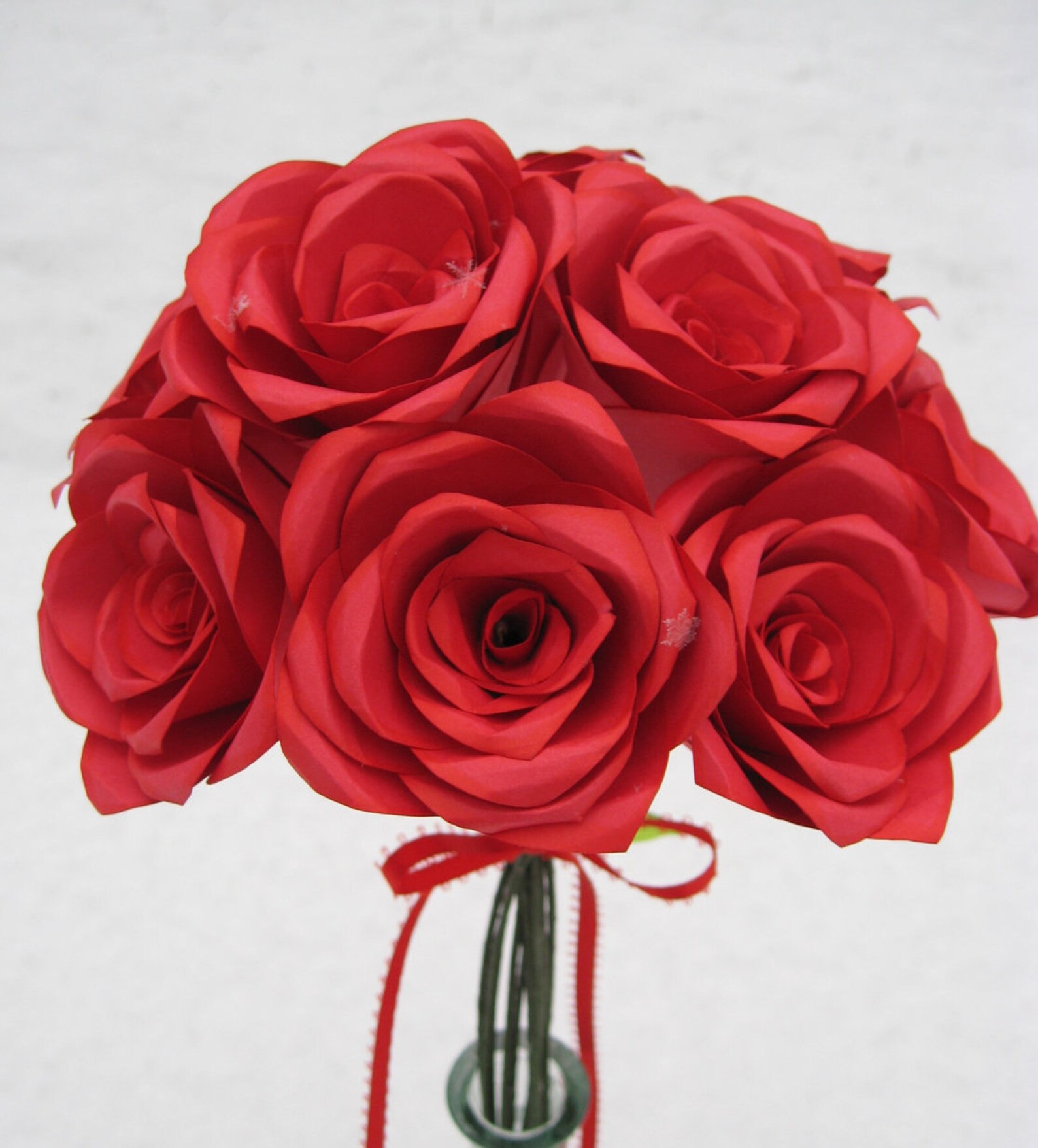 Dozen Red Paper Roses Wedding Bouquet Mother's Day Gift - Etsy