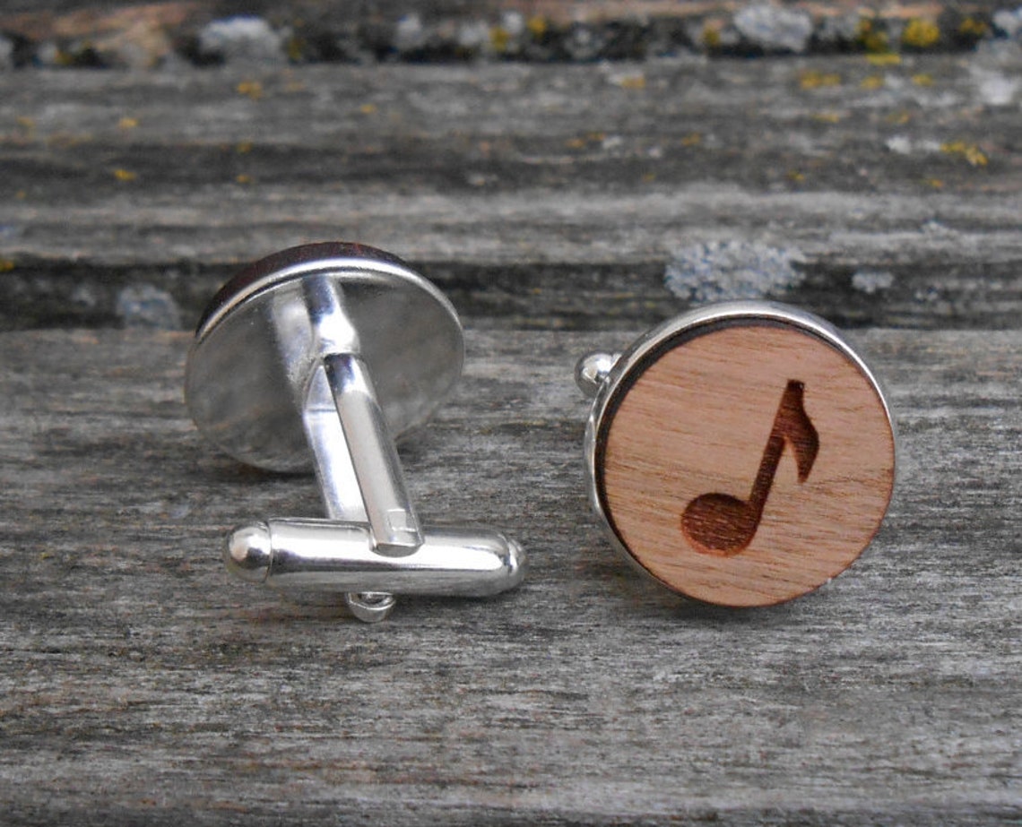Music Note Cufflinks. Laser Engraved Wood. Wedding | Etsy