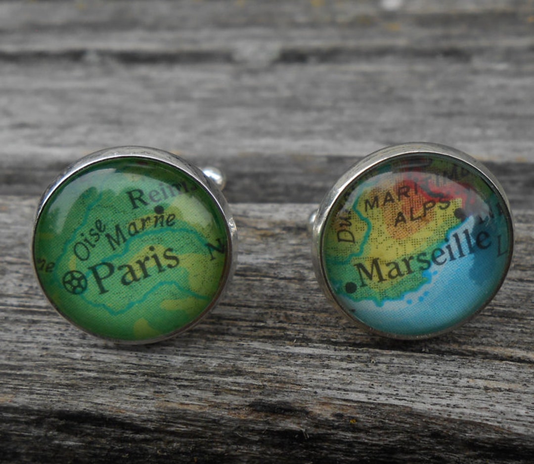 Vintage FRANCE Map Cufflinks. Paris & Marseille. Wedding, Men's ...