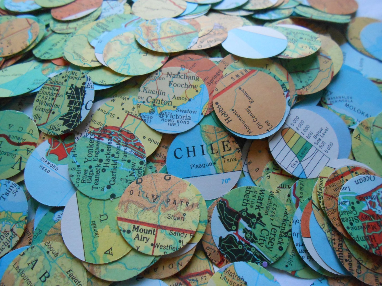 1000 Vintage Map Confetti. Circles OR Hearts. Bright Blue | Etsy