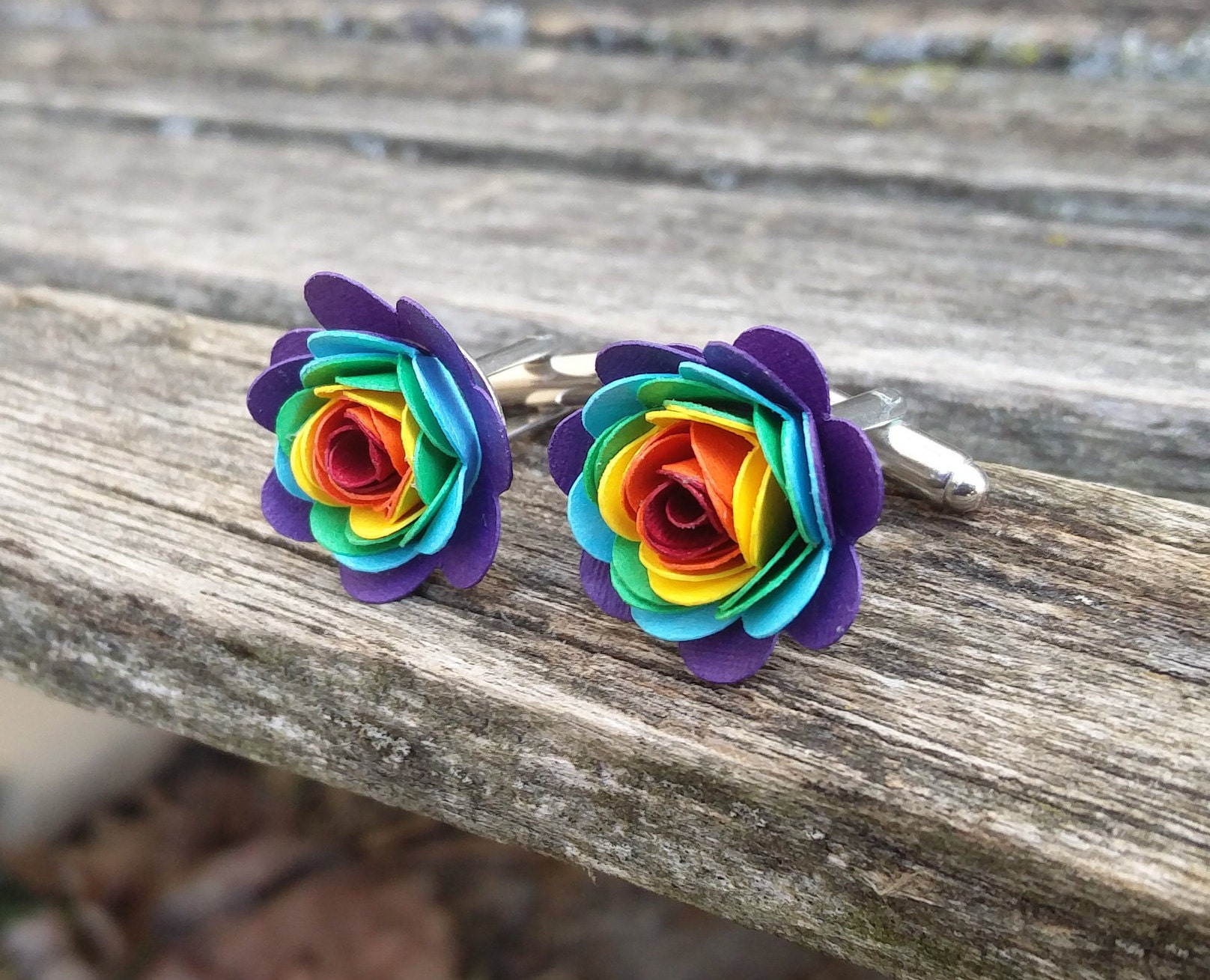 Rainbow Paper Flower Cufflinks. or CHOOSE YOUR COLORS - Etsy Israel