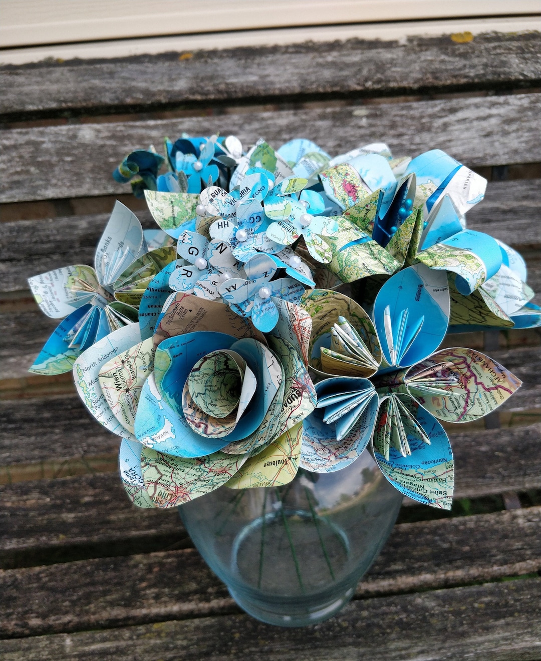 Vintage Map Paper Flower Bouquet, Origami Paper Flowers. Wedding ...