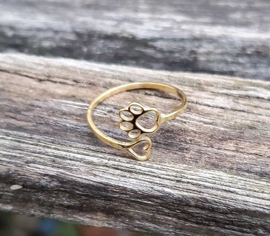 Paw & Heart Ring. CHOOSE YOUR COLOR. Adjustable. Gift for Birthday ...
