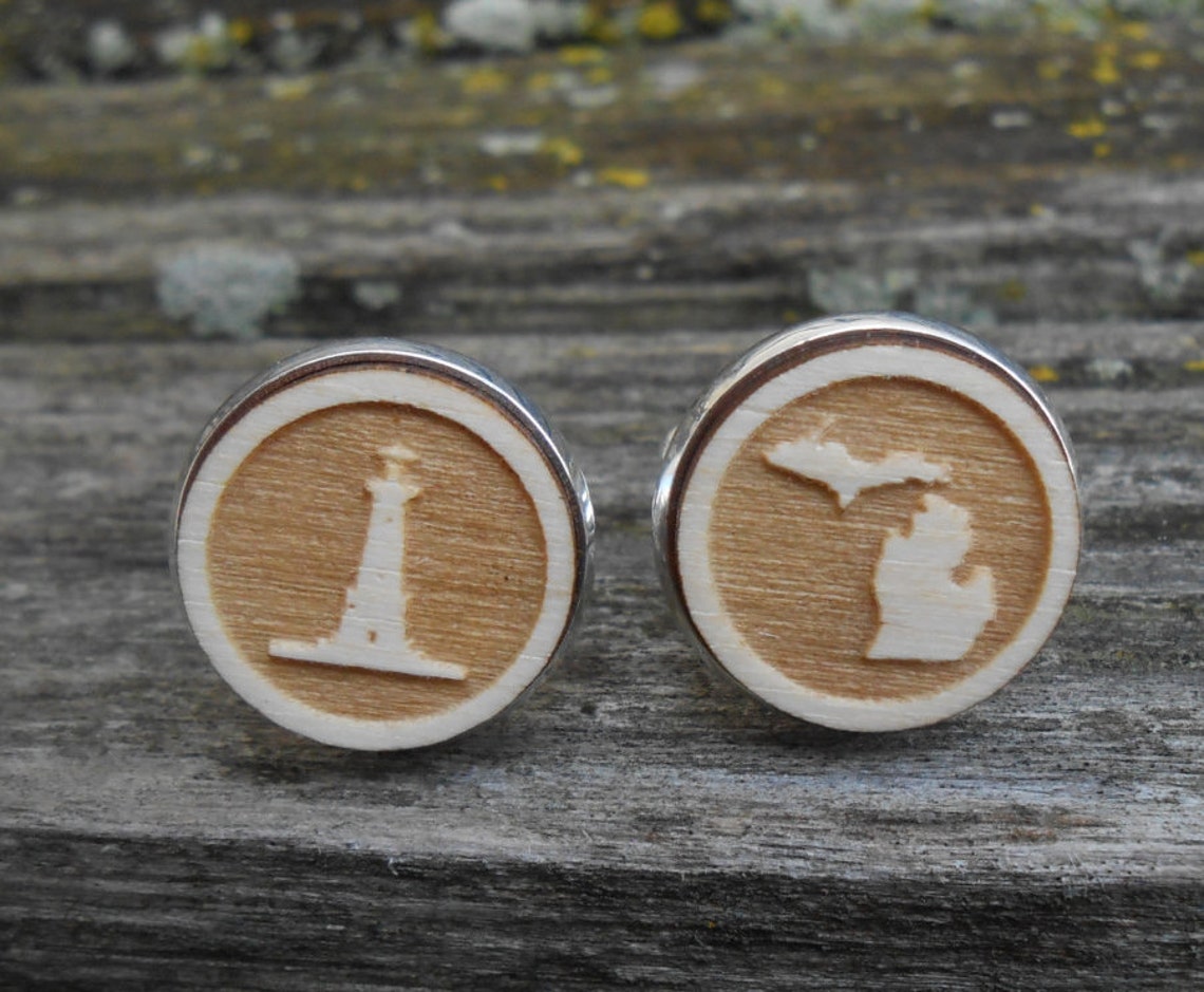 Michigan Lighthouse Cufflinks. Laser Engraved. Wedding, Men's ...
