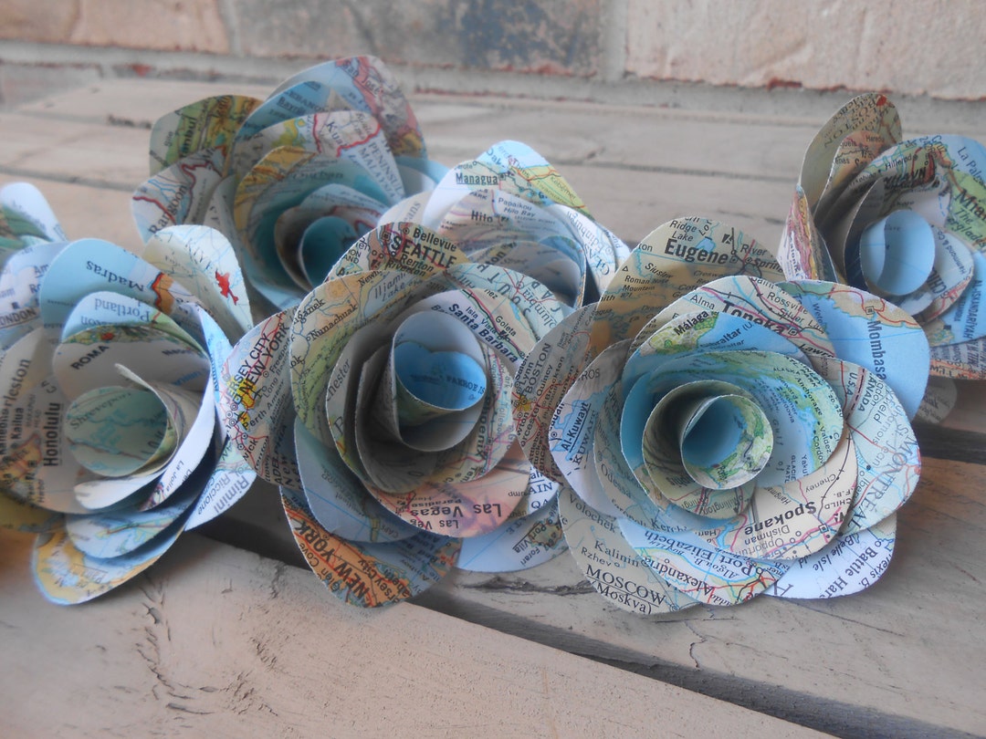 Map Roses, Mini Paper Roses. Wedding Decorations. Favor, Cake Topper ...