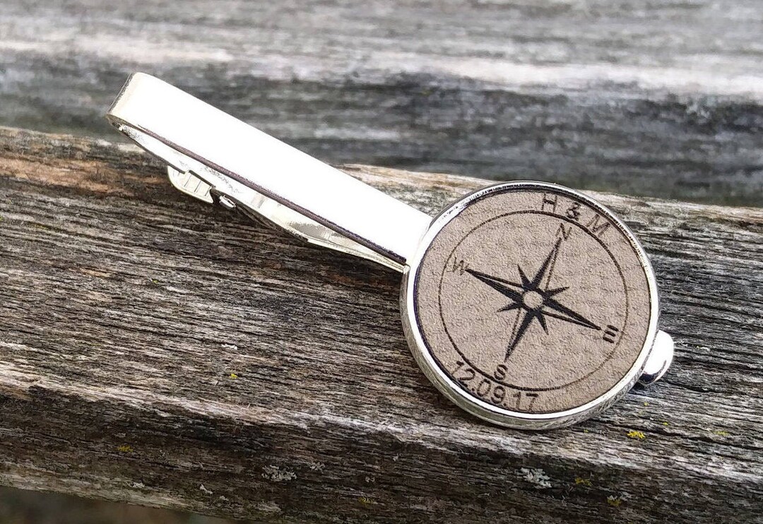 Custom Coordinate Tie Clip. Leather, Engraved. Wedding, Groom ...