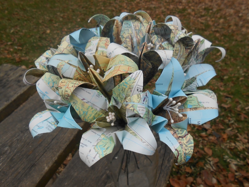 Vintage Map Paper Lily Bouquet. Bridal Wedding Anniversary | Etsy