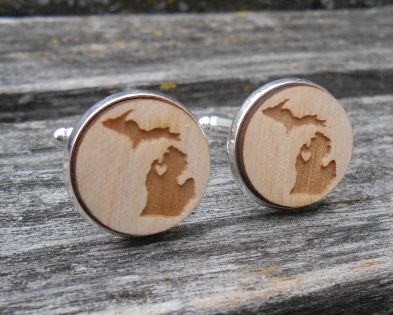 YOUR CITY & State Cufflinks. Michigan. Laser Engraved Wood. Wedding ...