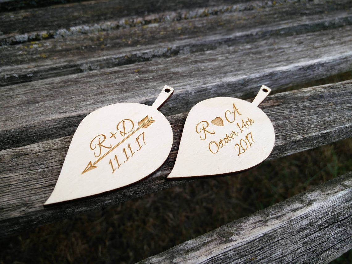 PERSONALIZED Leaf Tags. Laser Engraved, Rustic Wedding. Fall Wedding ...