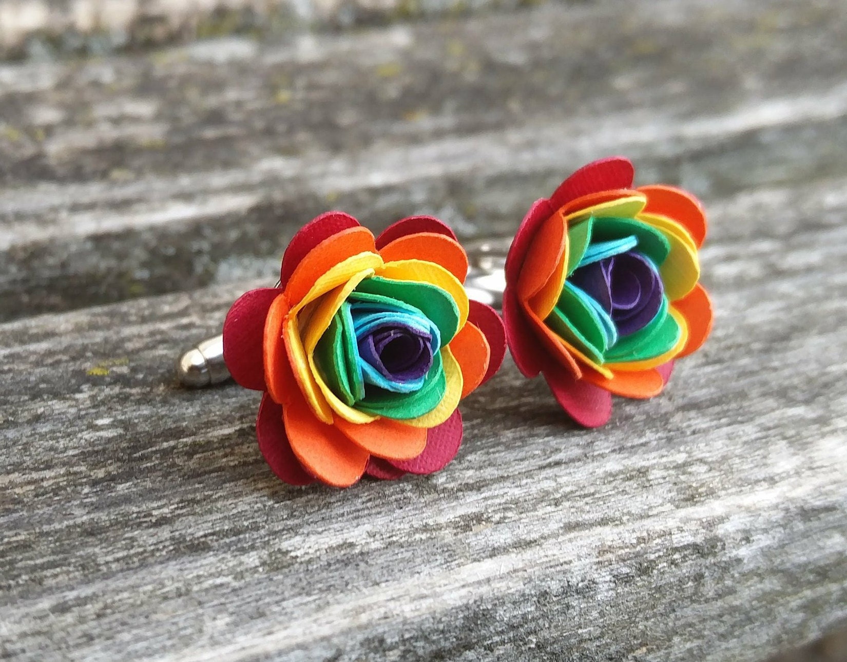 Rainbow Paper Flower Cufflinks. or CHOOSE YOUR COLORS - Etsy Israel