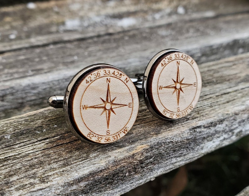 Custom Coordinate Cufflinks. Compass Personalized Monogram. | Etsy