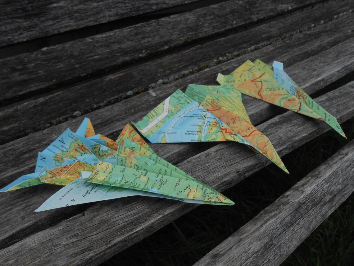 Vintage Map Paper Airplanes. CHOOSE YOUR PLANES. Escort Cards, Wedding ...