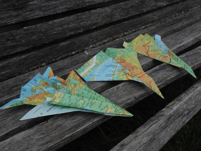 Vintage Map Paper Airplanes. CHOOSE YOUR PLANES. Escort Cards, Wedding ...