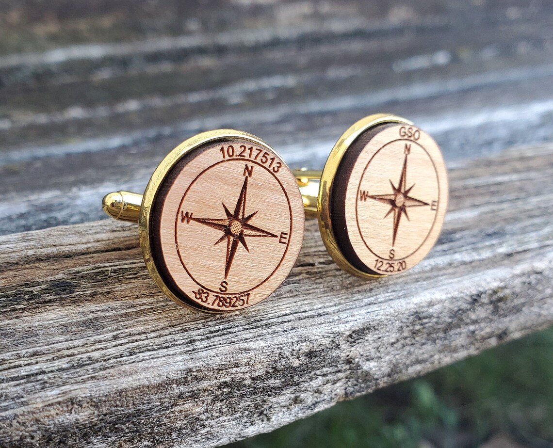 Custom Coordinate Cufflinks. Compass Personalized Monogram. | Etsy