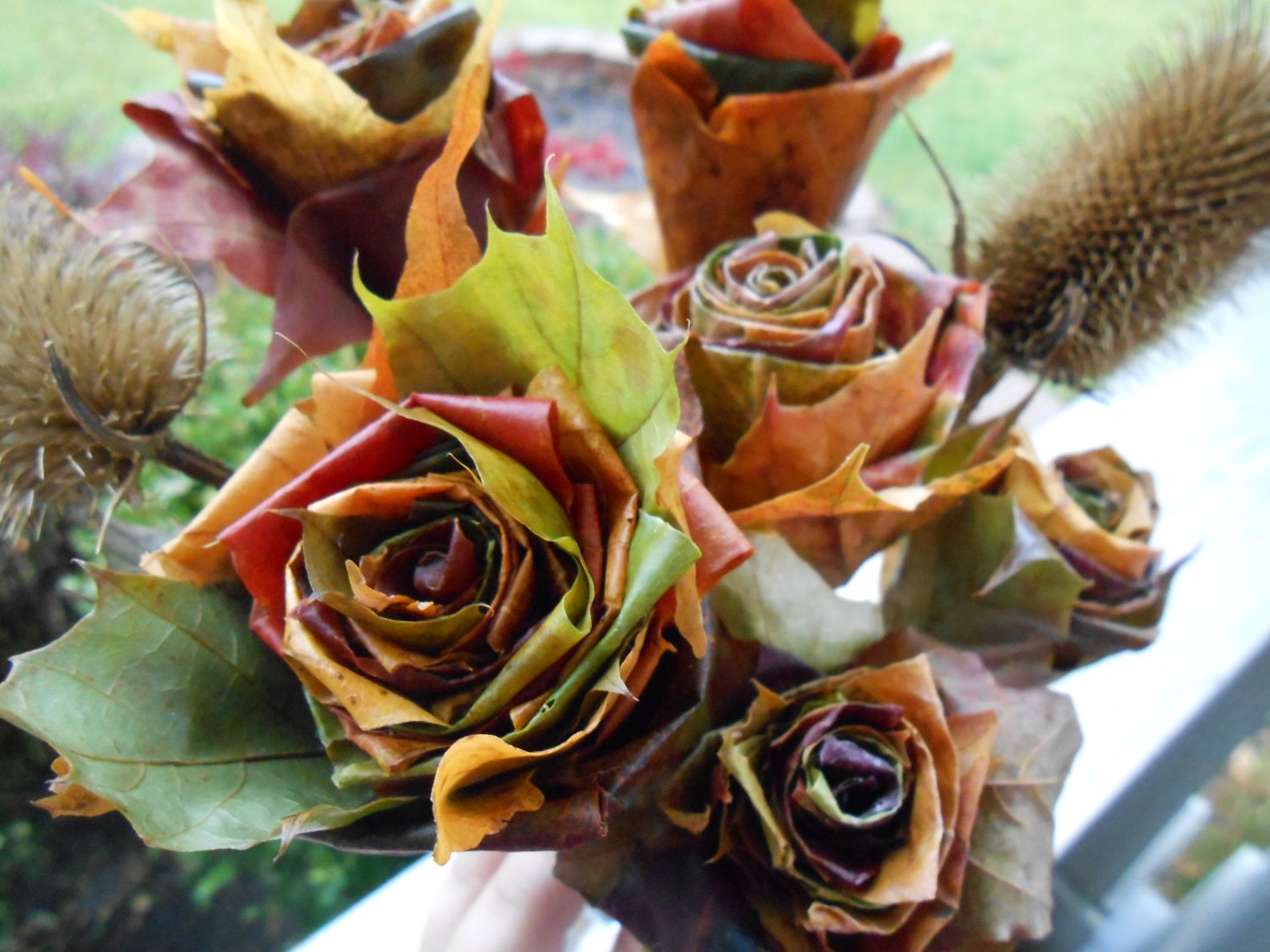 6 FALL Maple Leaf Roses, With Teasel. REAL LEAVES Fall Home Decor ...