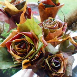 6 FALL Maple Leaf Roses, With Teasel. REAL LEAVES! Fall Home Decor ...