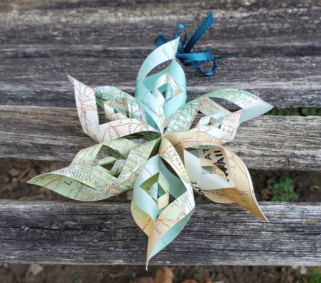 VINTAGE MAP Christmas Tree Ornament. Twisted Star, Rustic Decoration ...