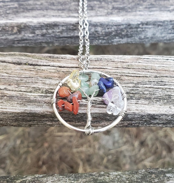 Rainbow Tree Necklace. Stone Tree. Gifts for Mom Anniversary - Etsy