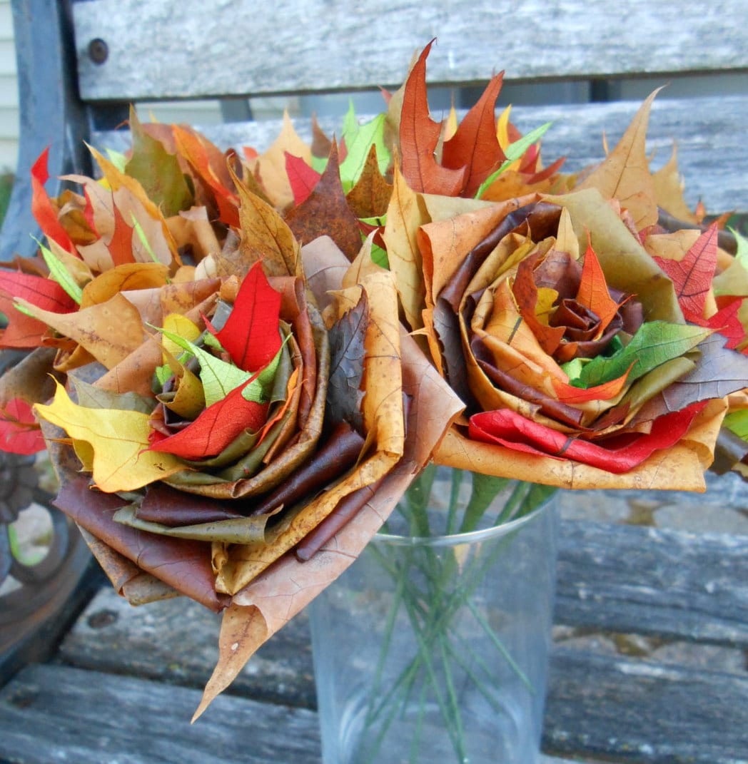 6 FALL Maple Leaf Roses With Teasel. REAL LEAVES Fall Home - Etsy
