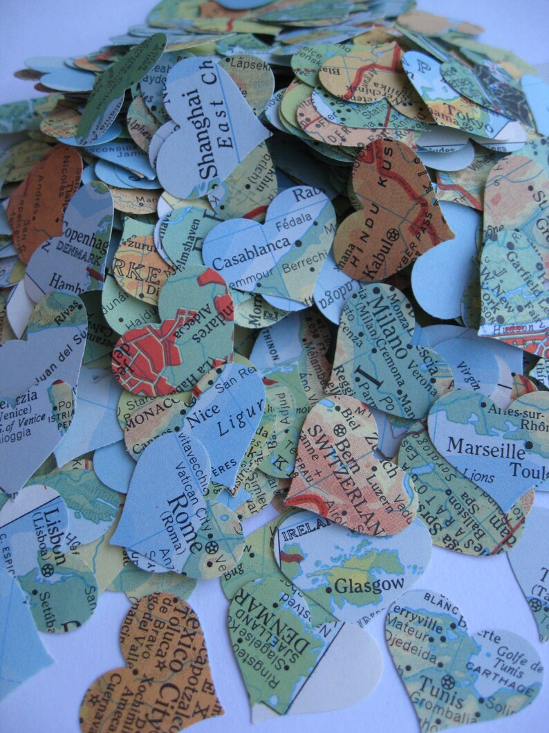 2000 Vintage Map Confetti. Teal, Ivory, Ochre, Beige, Green. World Map ...