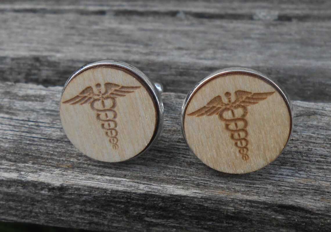 Caduceus Wood Cufflinks. Laser Engraved. Wedding Men's - Etsy